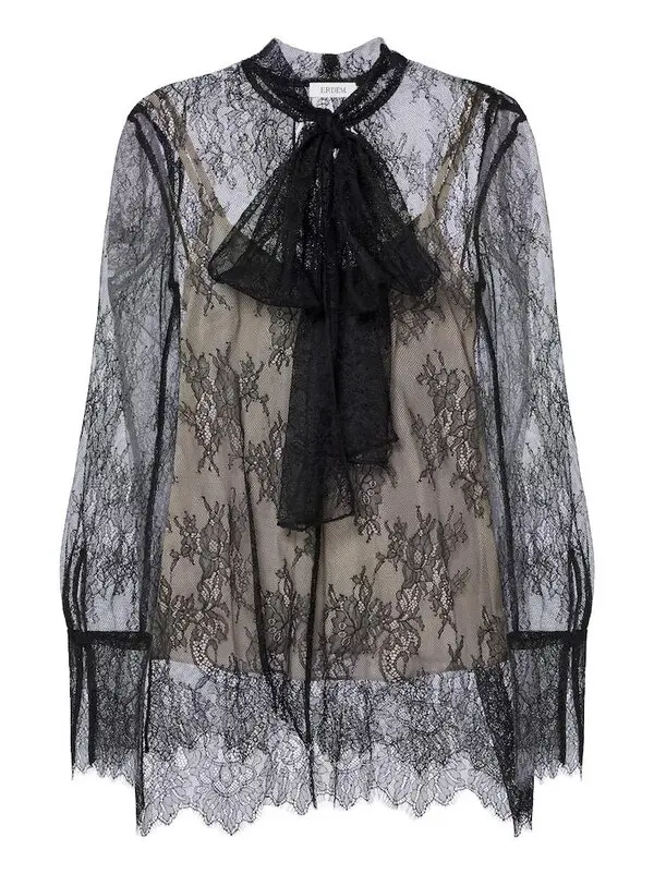 Erdem Bow-detail Floral Lace Blouse - Black
