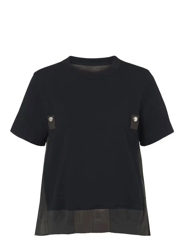 Sacai Paneled Plissé Cotton Jersey T-shirt - Blue