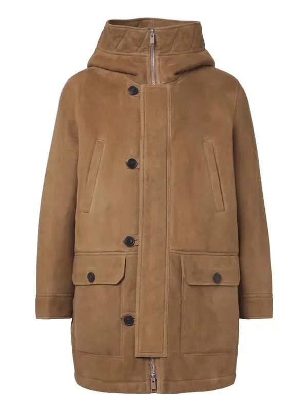 YVES SALOMON Hooded Shearling-lined Suede Parka - Beige