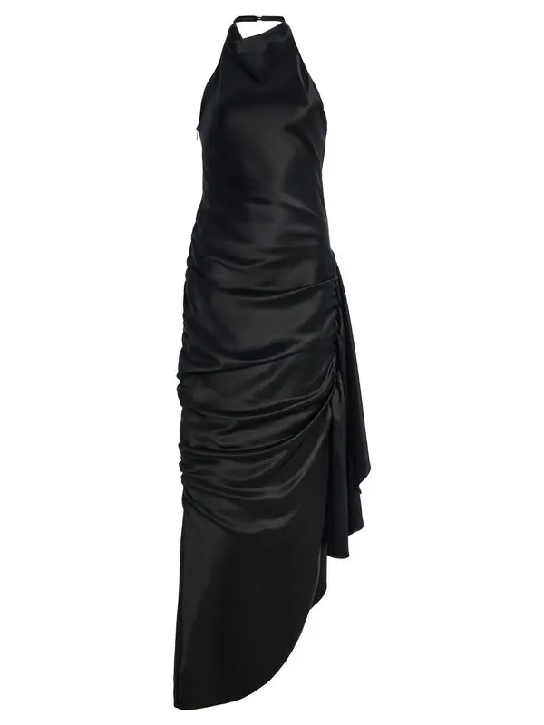 Paris Georgia Mase Ruched Satin Maxi Dress - Black