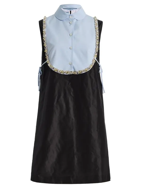 Prada Embellished Silk Mini Dress - Black
