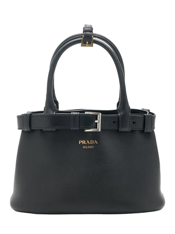 Prada Buckled Leather Top Handle Bag - Black