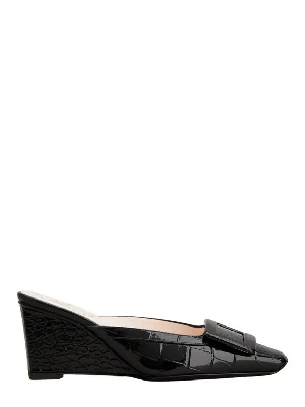 ROGER VIVIER Belle Vivier Wedge Mules In Leather - Black
