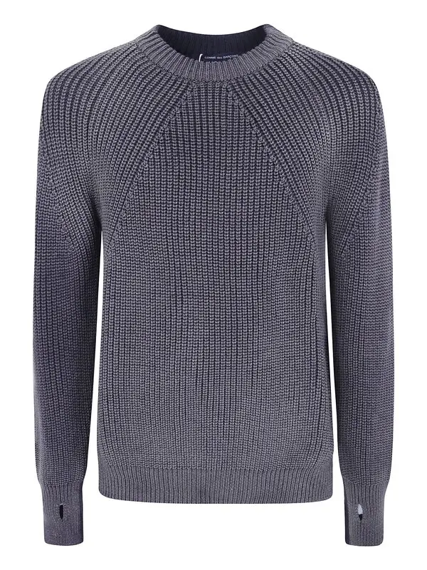 Comme Des Garçons Bicolor Heavy Wool Round Neck Sweater - Blue