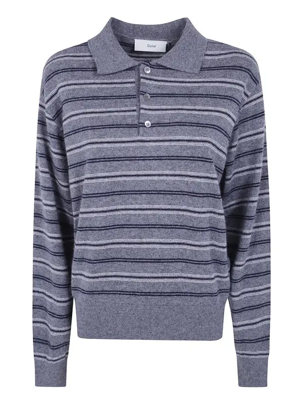 DUNST Collared Striped Sweater - Gray