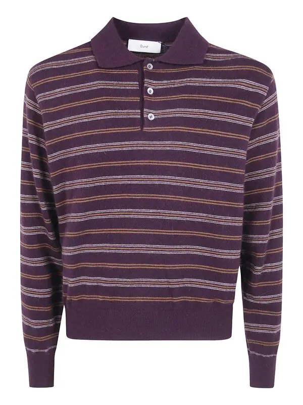 DUNST Sweater Collared Striped Sweater - Brown