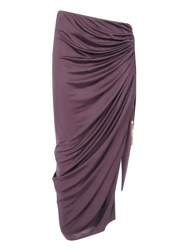 Balmain Draped Slit Midi Skirt - Brown