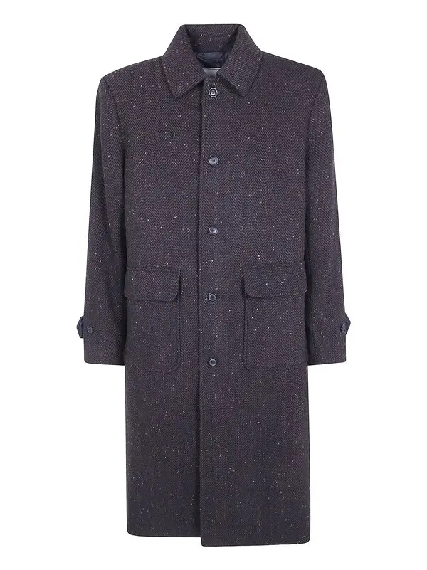 LES DEUX Coat Herringbone "herringbone Wool Coat - Brown
