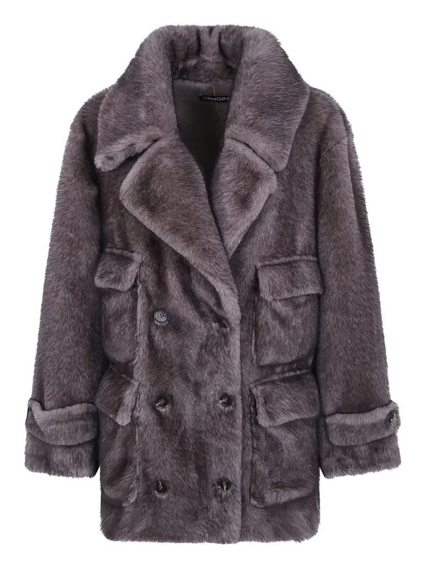 DRHOPE Faux Fur Coat Eko Mi4 Mocha Mousse - Brown