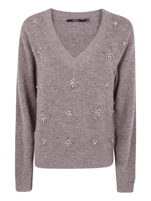 Seventy V-neck Sweater With Stones - Brown