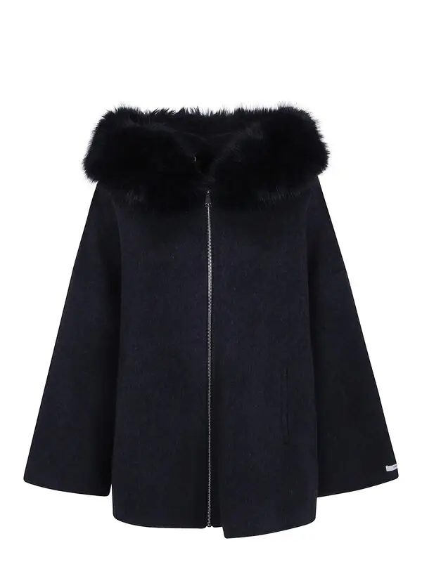 GIOVANNI PARIS Coat With Faux Fur Collar Sela Anthracite Grey - Gray