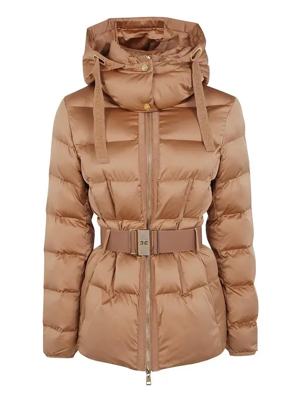 Elisabetta Franchi Padded Jacket With Belt - Brown