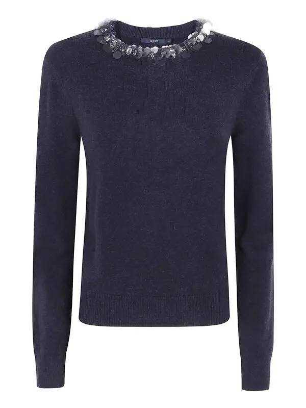 Seventy Sweater Round Neck Appliques - Black