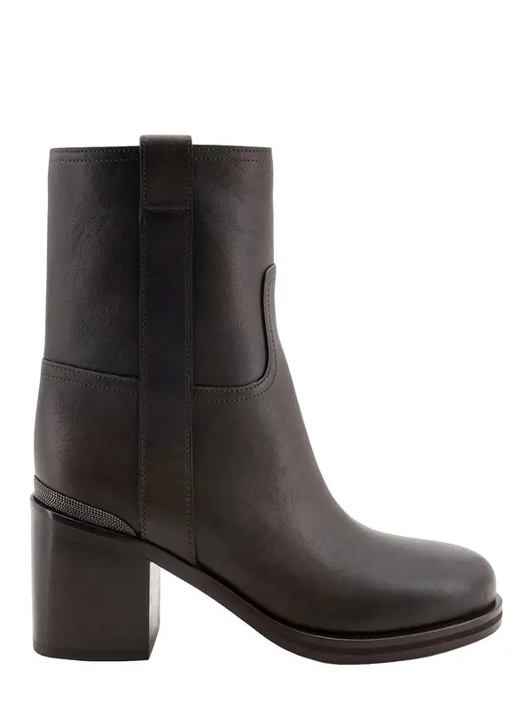 Brunello Cucinelli Vintage Leather Boots With Precious Detail - Brown