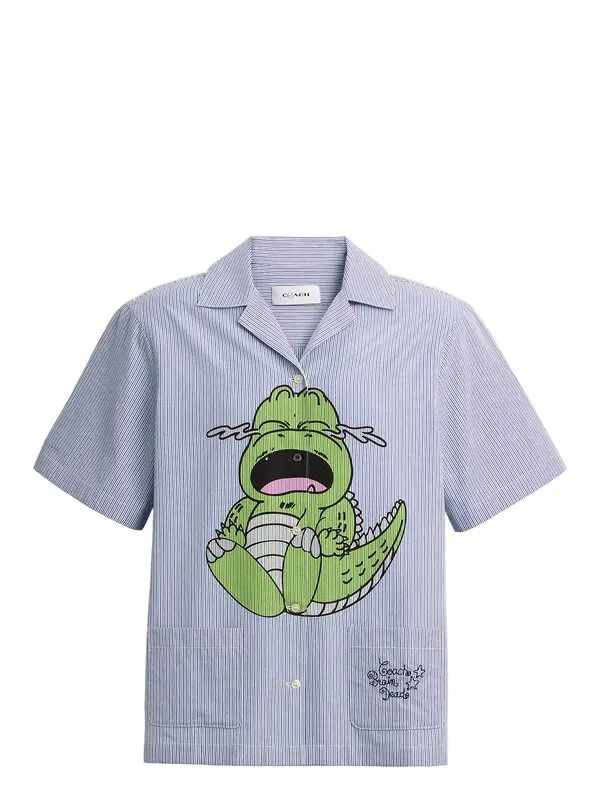 COACH OUTLET Brain Dead Darby Dino Short Sleeve Button Up Shirt - Light Blue