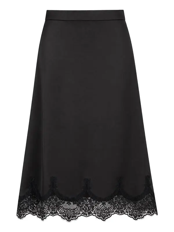 YUMI Satin Midi Skirt With Lace Trims - Black