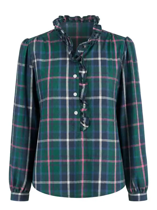 LUELLA FASHION Beauly Cotton Blouse Green & Pink Plaid - Blue