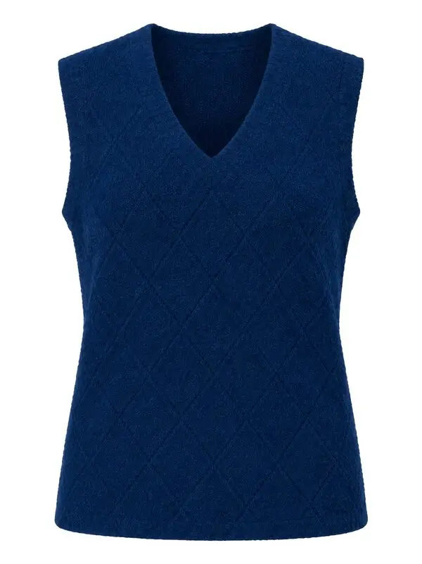 LUELLA FASHION Alloa Alpaca Knit V-neck Diamond Tank Top Navy - Blue