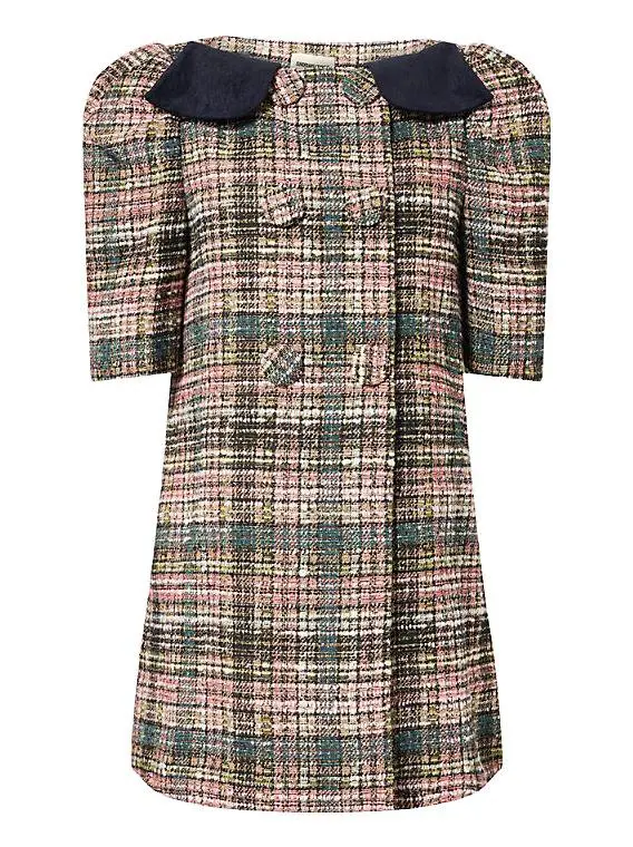SHUSHU/TONG Contrast-collar Checked Woven Coat - Variedness