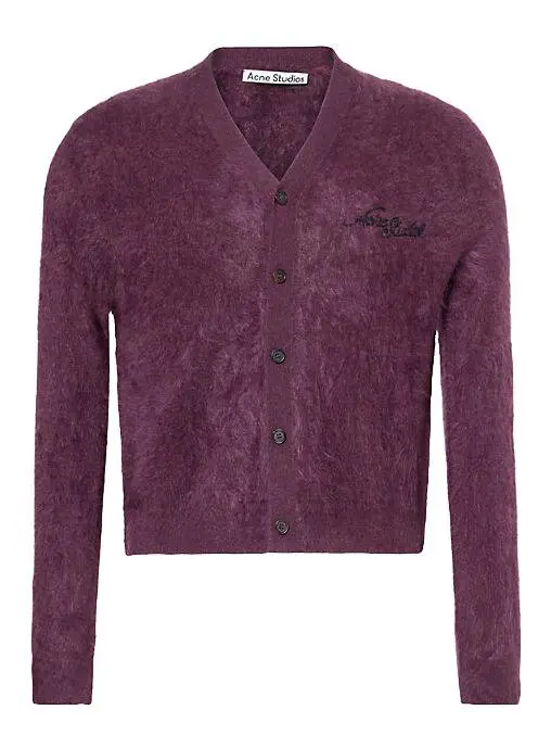 Acne Studios Klasher Logo-embroidery Cashmere Cardigan - Wine Red