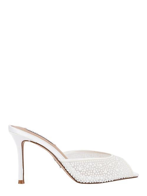 Steve Madden Rollout Embellished Woven Heeled Mules - White