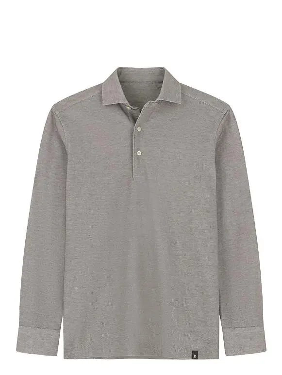 Boggi Milano Sakura Long-sleeved Jersey Polo Shirt - Brown