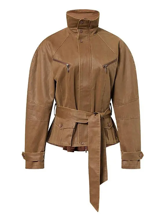 OUDE WAAG Funnel-neck Belted Cotton-blend Jacket - Camel