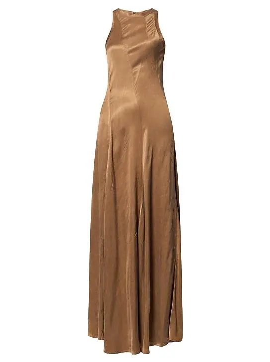 OUDE WAAG Bias-cut Racer-back Satin Maxi Dress - Camel