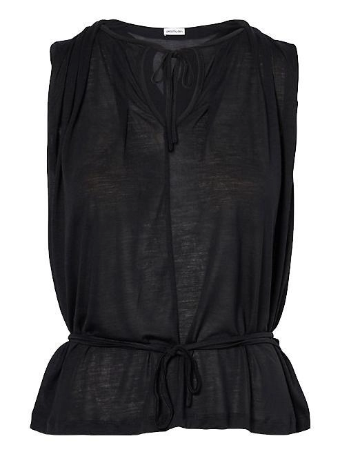 PEACHY DEN Blanche Keyhole Tie Woven Top - Onyx