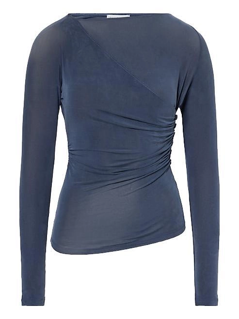 PEACHY DEN Kylie Button Cupro Wrap Top - Dark Navy