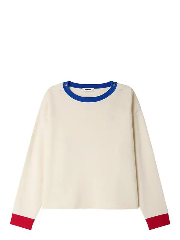 Sandro Round-neck Contrast-trim Wool-blend Jumper - Ecru