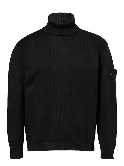 Stone Island Ghost Knitted Cotton-blend Roll-neck - Black