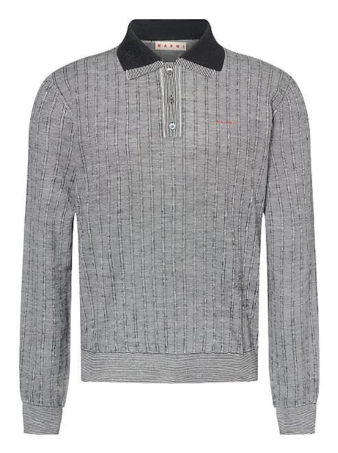 Marni Logo-embroidery Long-sleeve Wool Polo Knit - Black