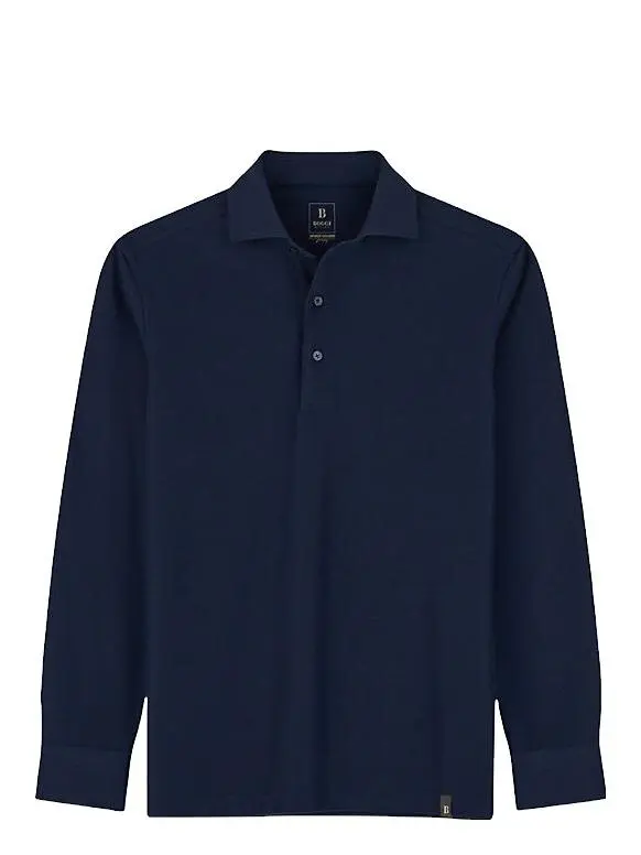 Boggi Milano Sakura Long-sleeved Jersey Polo Shirt - Dark Navy