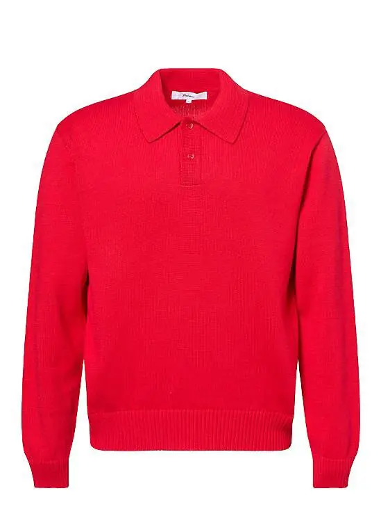PALMES Long-sleeve Cotton Knit Polo Shirt - Red