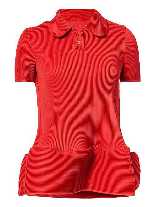 MELITTA BAUMEISTER Bubble-hem Ripple-pleat Polo Top - Bold Red