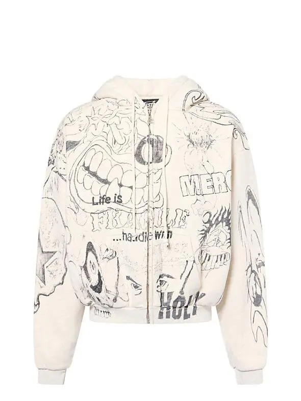 HELLSTAR Graffiti Zip Cotton-jersey Hoody - Grey