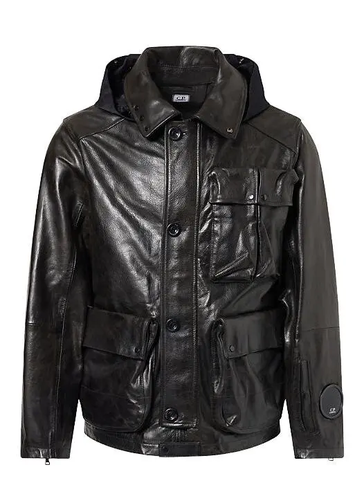 C.P. COMPANY Millie Goggle-hood Leather Jacket - Black