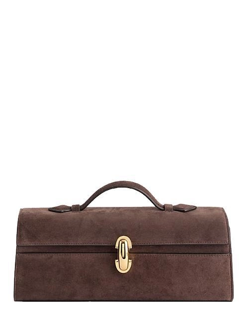 Savette Symmetry Slim Suede Top-handle Bag - Coffee