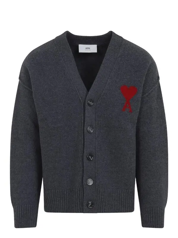 AMI Paris Wool Cardigan Sweater - Grey