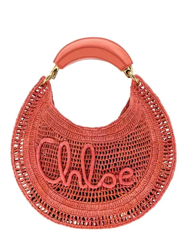 Chloé Mini Coral Raffia Banana Handbag 36 Cm - Red