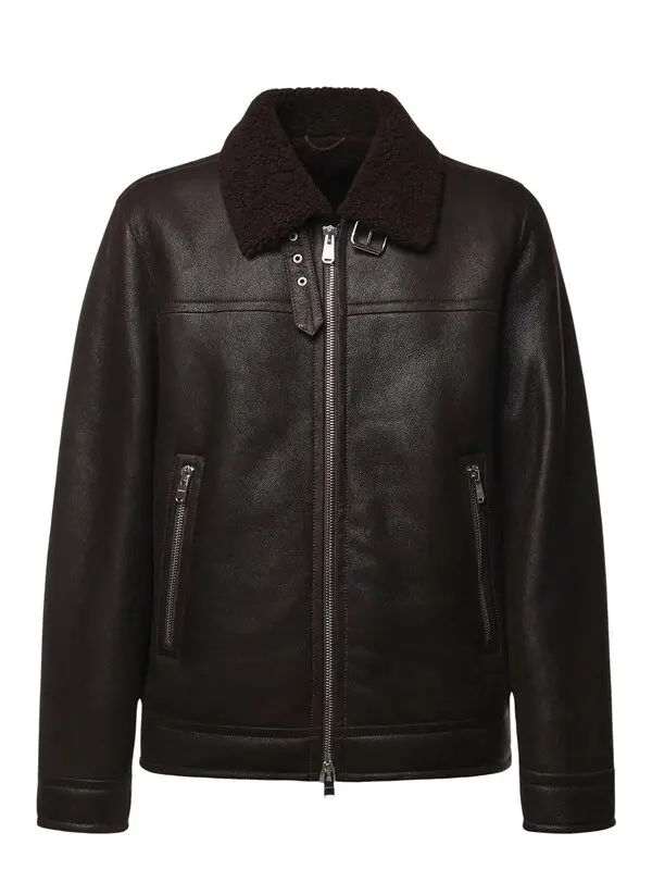 DONDUP Shearling Leather Overcoat - Brown
