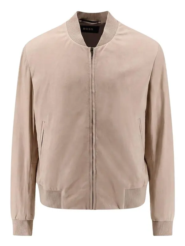 BOSS Masic Leather Jacket With Stitching - Multicolor