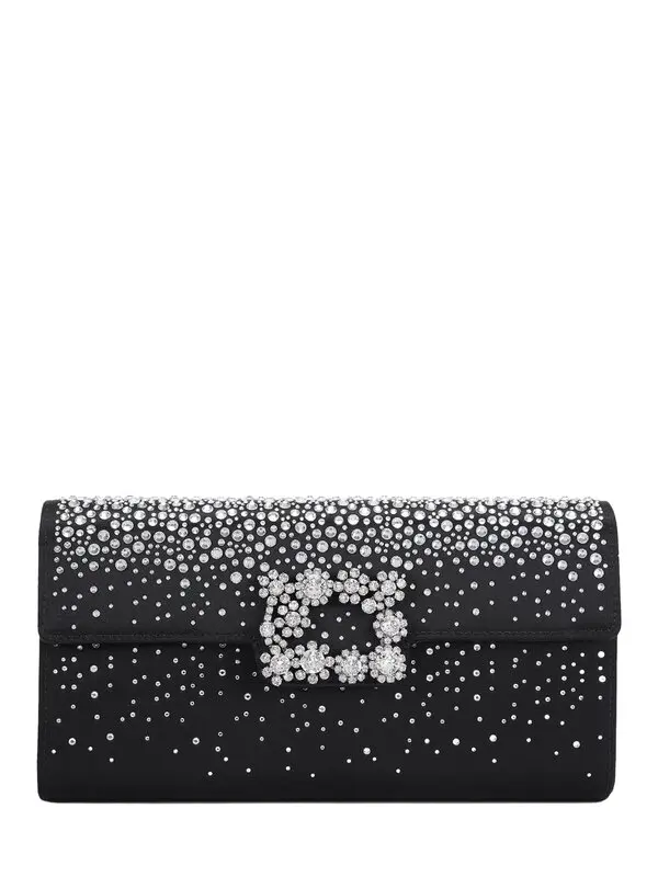 ROGER VIVIER Embellished Efflorescence Envelope Clutch Bag - Black