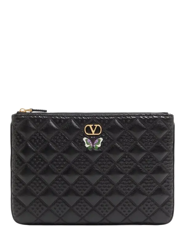 Valentino Garavani Medium Leather Flutterby Pouch - Black