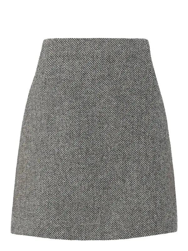 Max Mara Virgin Wool Herringbone Mini Skirt - Grey