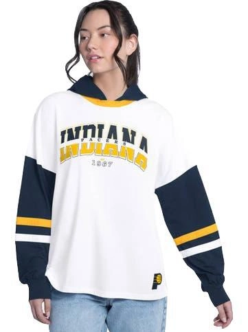 G-III 4HER BY CARL BANKS Navy Indiana Pacers Key Player Oversized Hooded Long Sleeve T-shirt - White