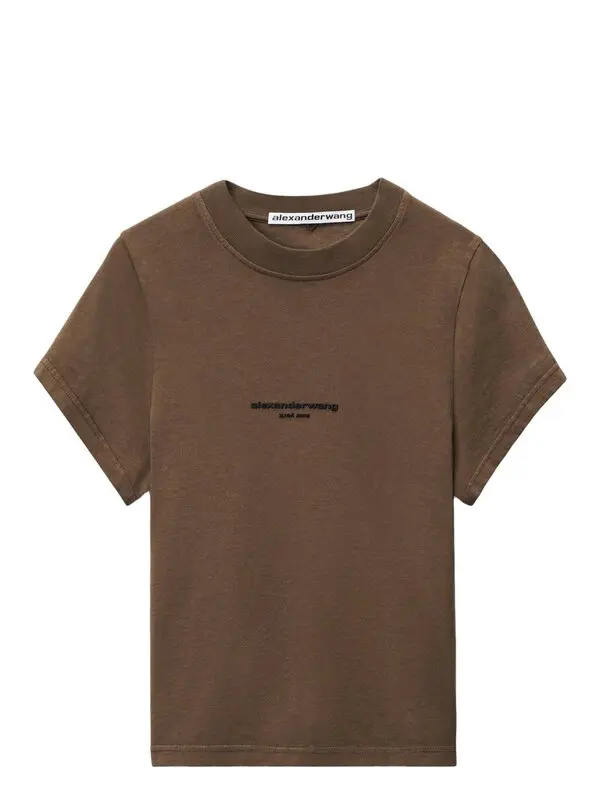Alexander Wang Logo Print Shrunken Short Sleeve Tee - Olive