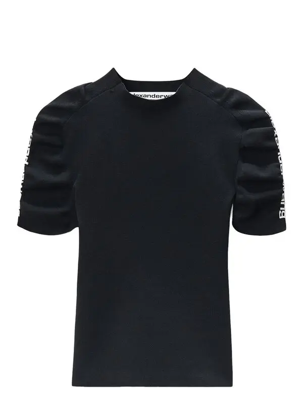 Alexander Wang Ruched Sleeve Short Sleeve Crewneck - Black