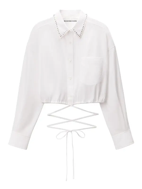 Alexander Wang Wrap Shirt W/ Crystal Stud Collar - White